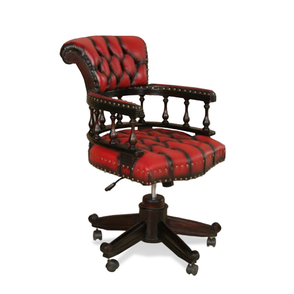 Chesterfield Captain Chair - Genuine Leather - Swiveled Legs